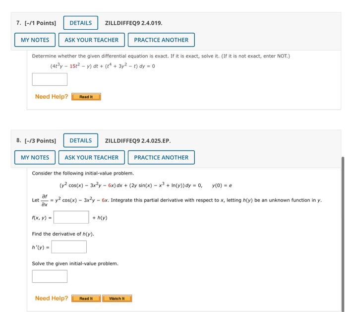 Solved /1 Points] ZILLDIFFEQ9 2.4.019. Determine whether the | Chegg.com