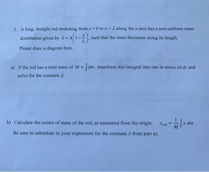 Solved 2. A long, straight rod stretching from x = 0 to x = | Chegg.com