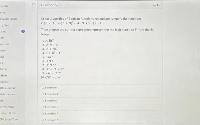 Solved Using properties of Boolean functions expand and | Chegg.com