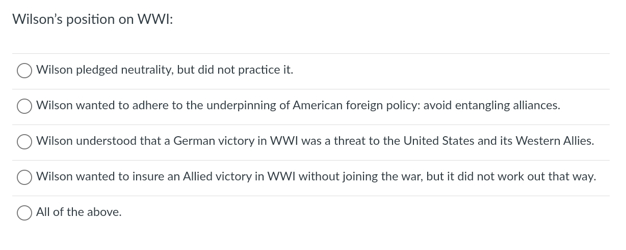 Solved Wilson's position on WWI:Wilson pledged neutrality, | Chegg.com