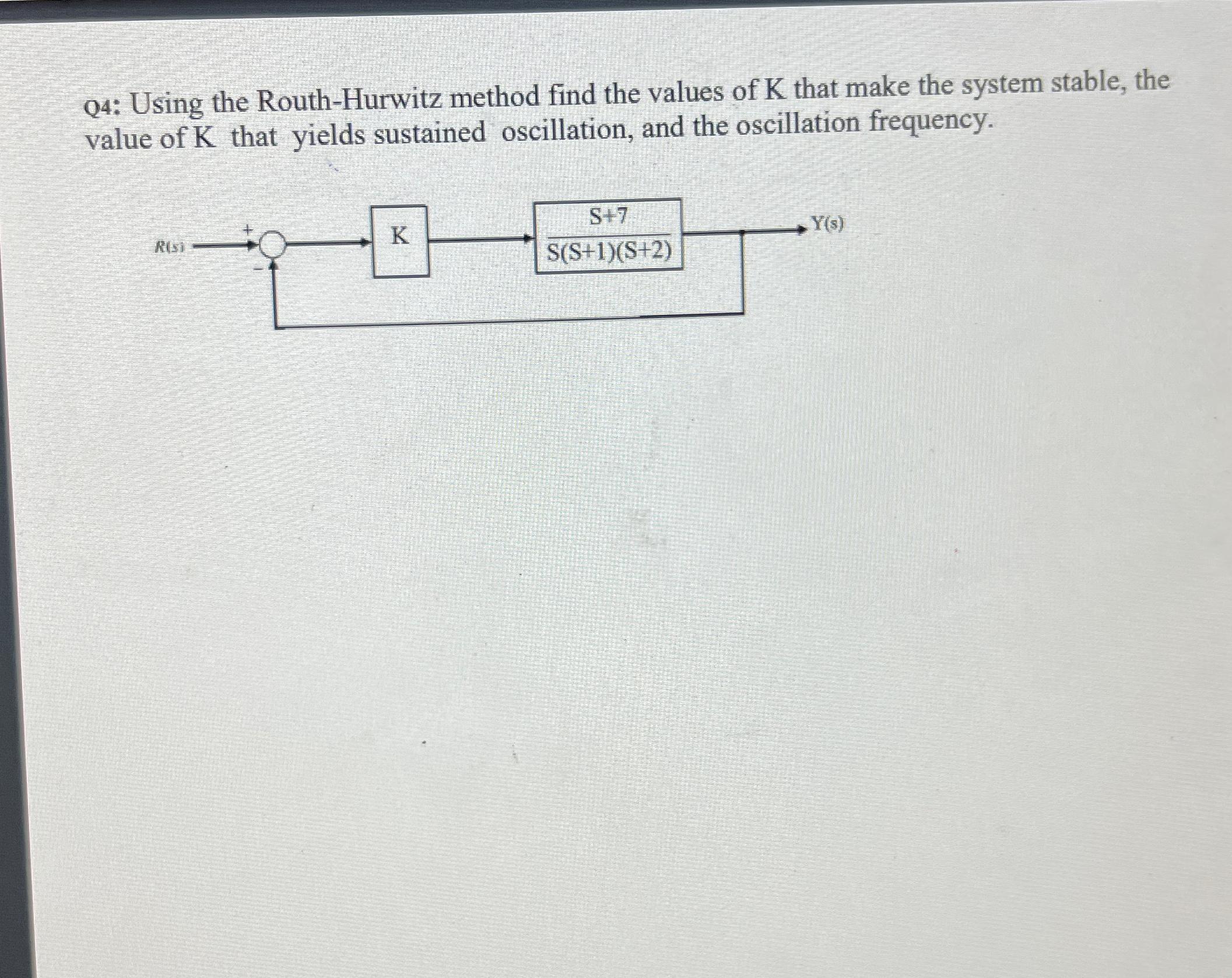 Solved Q4: Using the Routh-Hurwitz method find the values of | Chegg.com