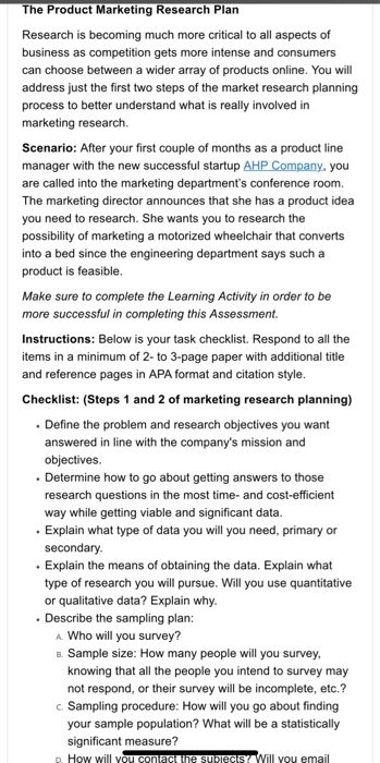 The Product Marketing Research Plan Research is | Chegg.com