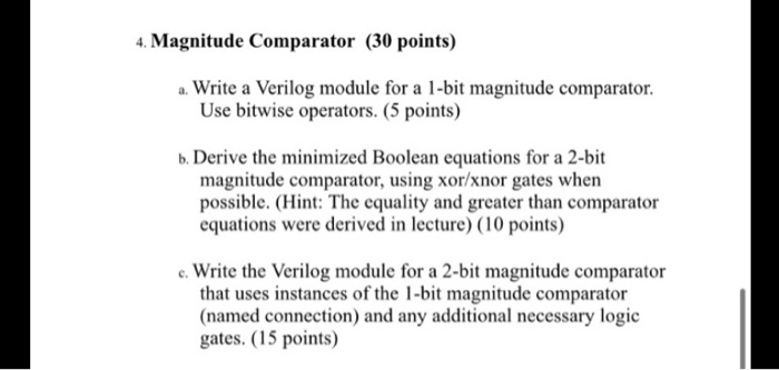 Solved 4. Magnitude Comparator (30 points) a. Write a | Chegg.com