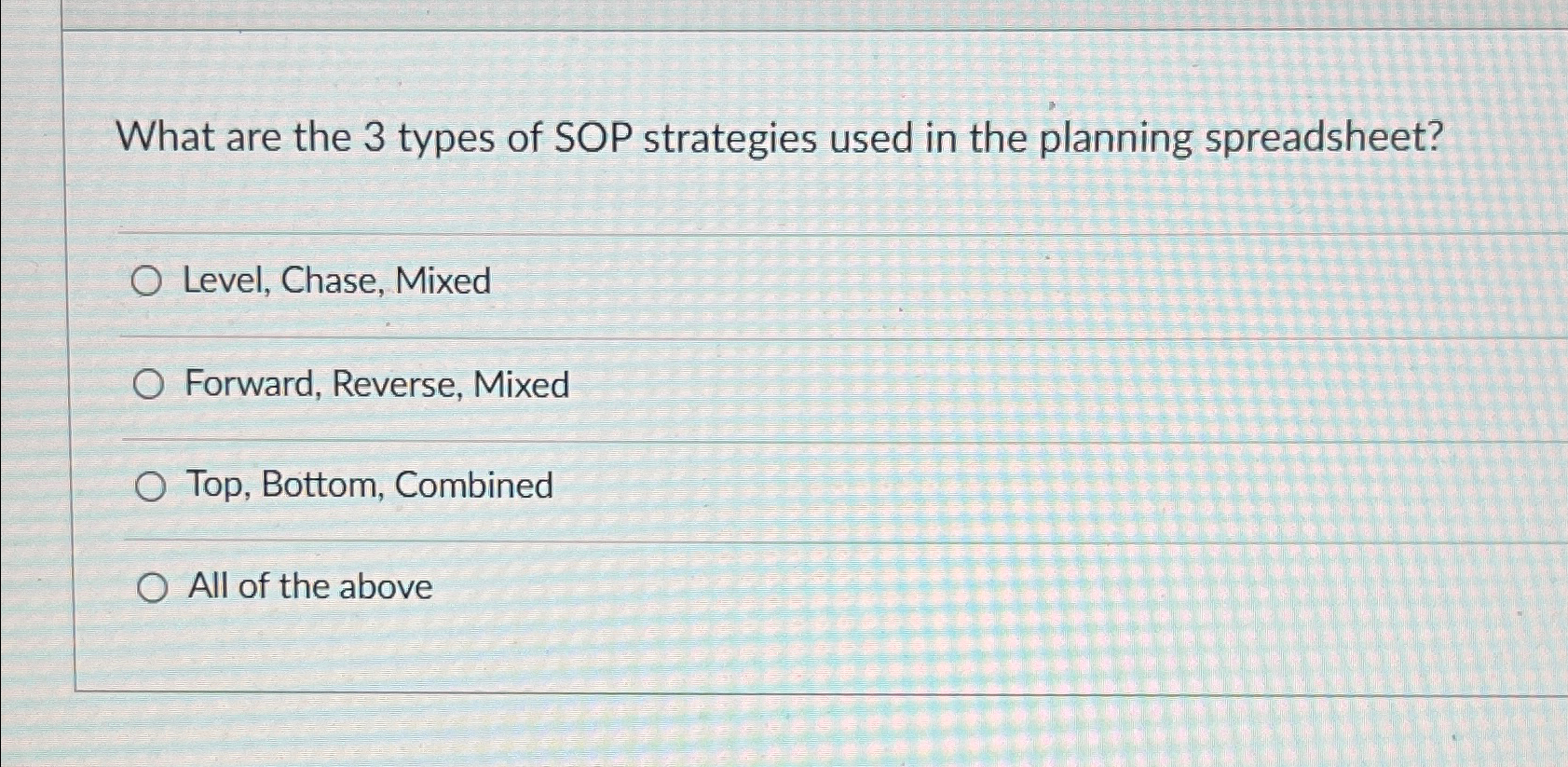 Solved What are the 3 ﻿types of SOP strategies used in the | Chegg.com