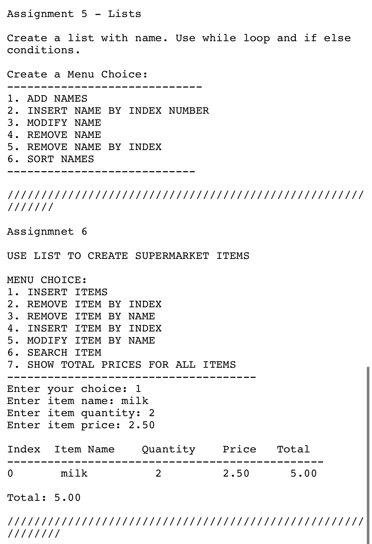 Solved Assignment 5 - ﻿Lists. Send as a note or word Thabk | Chegg.com