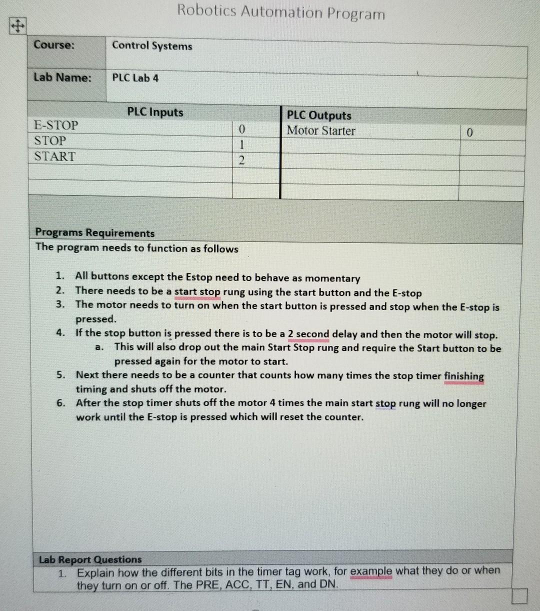 Solved Robotics Automation Program Programs Requirements The | Chegg.com