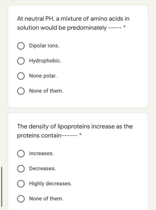 At neutral PH, a mixture of amino acids in solution | Chegg.com