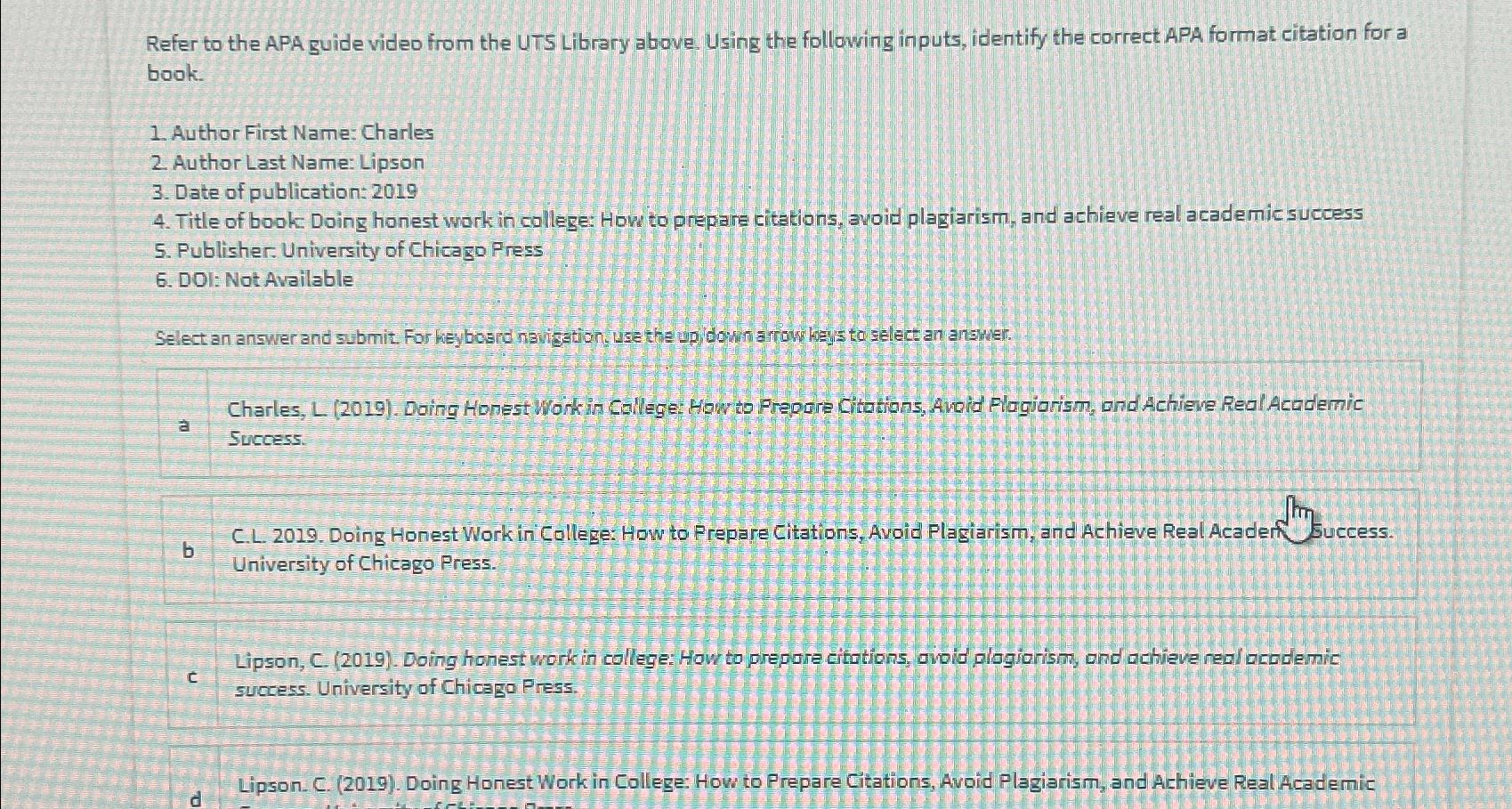 Solved Refer to the APA guide video from the UTS Library | Chegg.com