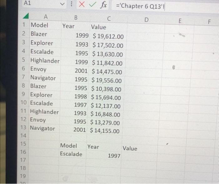 Solved 13. The file named Lookuptwocolumns.xlsx gives the | Chegg.com