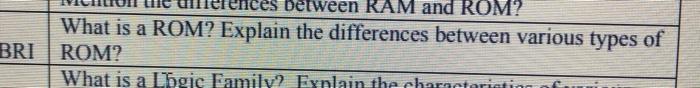 Solved BRI etween RAM and ROM? What is a ROM? Explain the | Chegg.com
