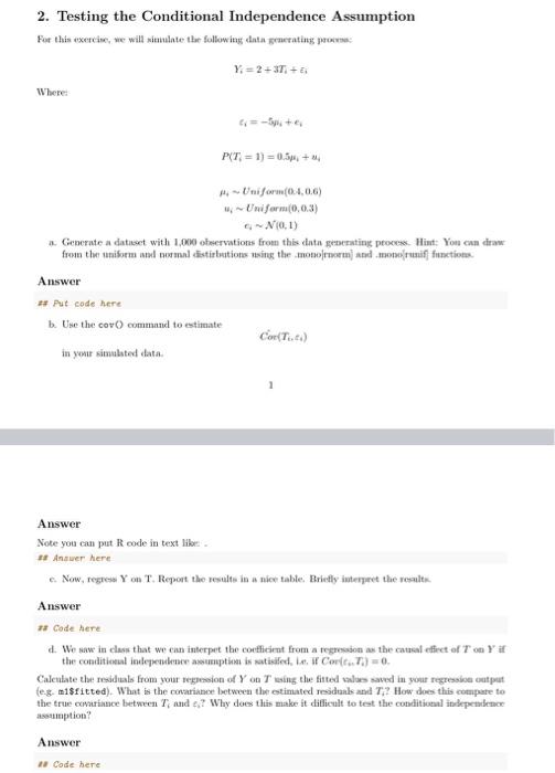 2. Testing the Conditional Independence Assumption | Chegg.com