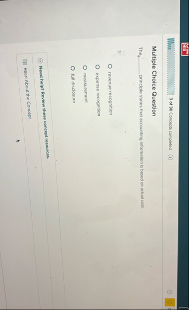 Solved 율하배3 ﻿of 30 ﻿Concepts completedMultiple Choice | Chegg.com