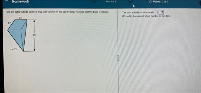 Solved Homework Part 1 of 2 Find the total outside surface | Chegg.com