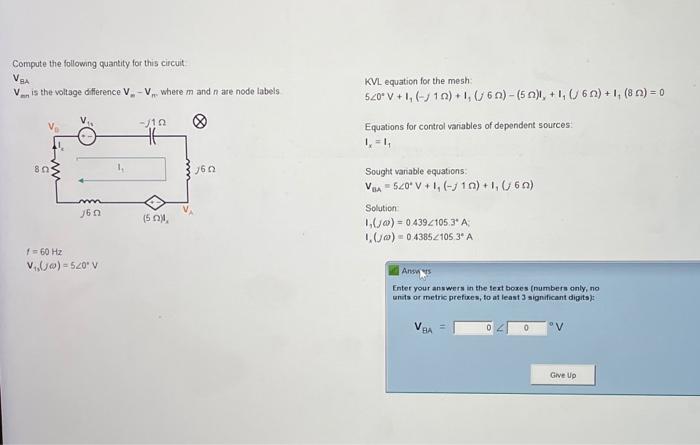 Solved Compute the following quantity for this circuit VBA. | Chegg.com