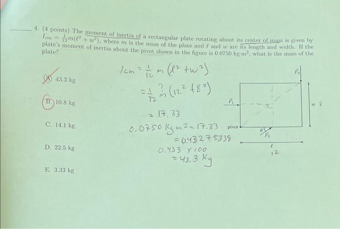 Solved 4. (4 points) The moment of inertia of a rectangular | Chegg.com
