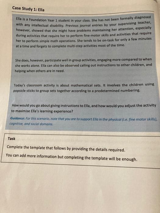 Solved Case Study 1: Ella Ella is a Foundation Year 1 | Chegg.com