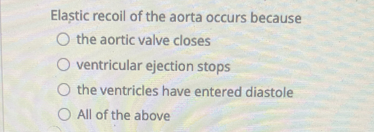 Solved Elastic recoil of the aorta occurs becausethe aortic | Chegg.com