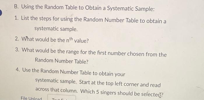Solved B. Using the Random Table to Obtain a Systematic | Chegg.com
