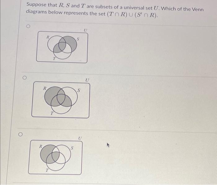 Solved Suppose that R, S and T are subsets of a universal | Chegg.com
