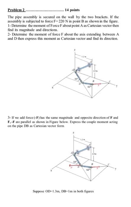Solved Problem 2 .... 14 points The pipe assembly is secured | Chegg.com