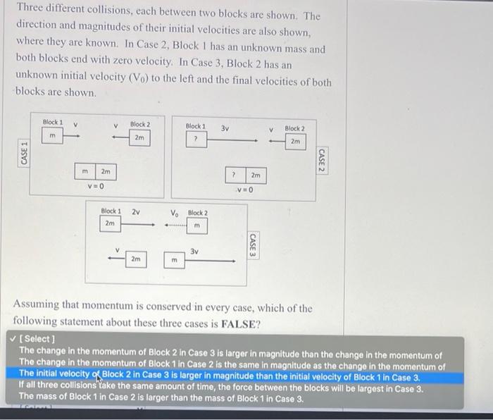Solved Three different collisions, each between two blocks | Chegg.com