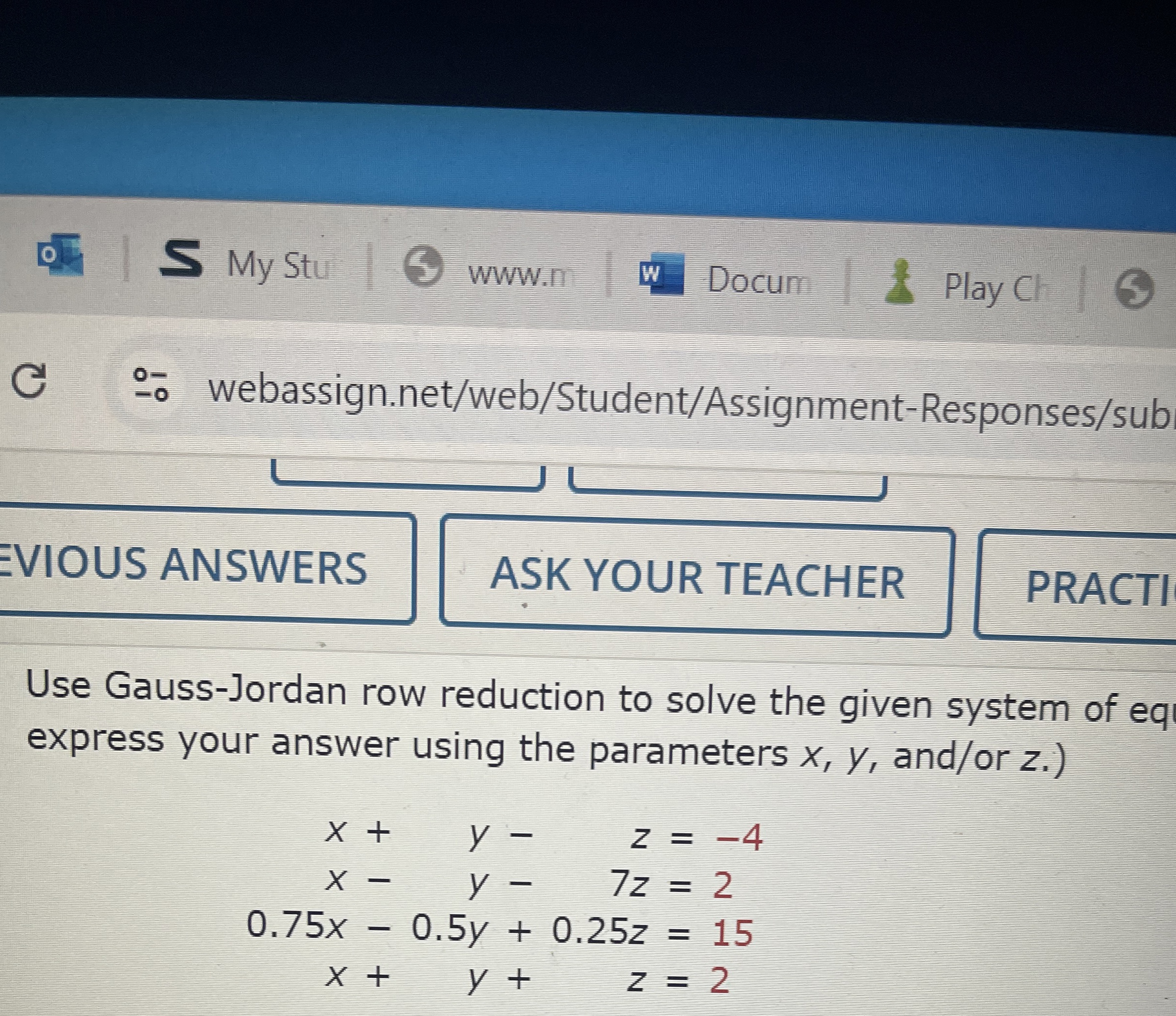 Solved Use Gauss-Jordan row reduction to solve the given | Chegg.com