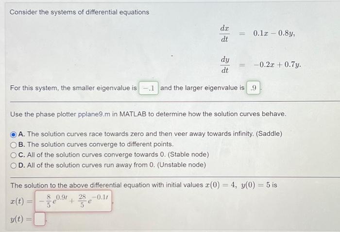 Solved Consider the system of differential equations | Chegg.com