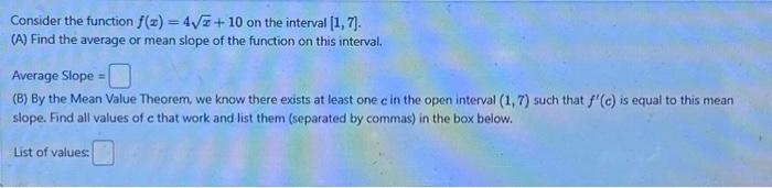 Solved Consider the function f(x)=4x+10 on the interval | Chegg.com