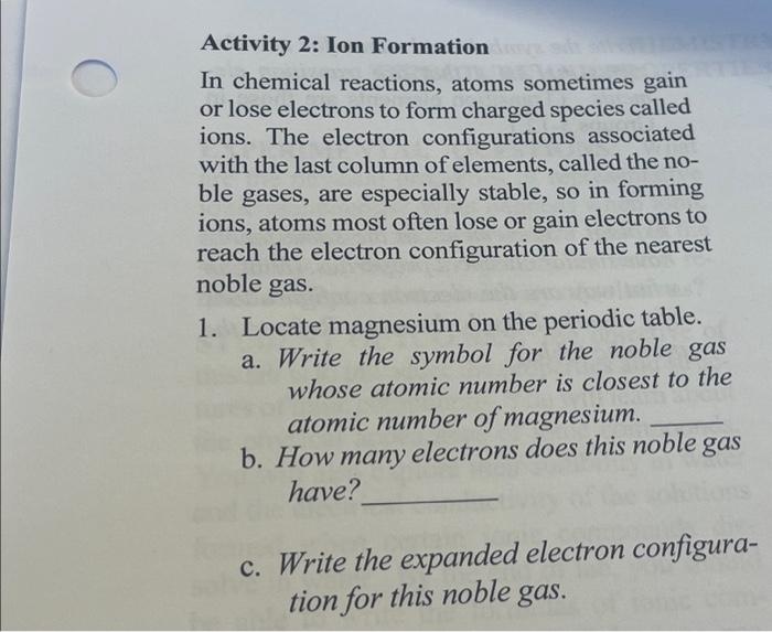 Solved Activity 2: Ion Formation In chemical reactions, | Chegg.com