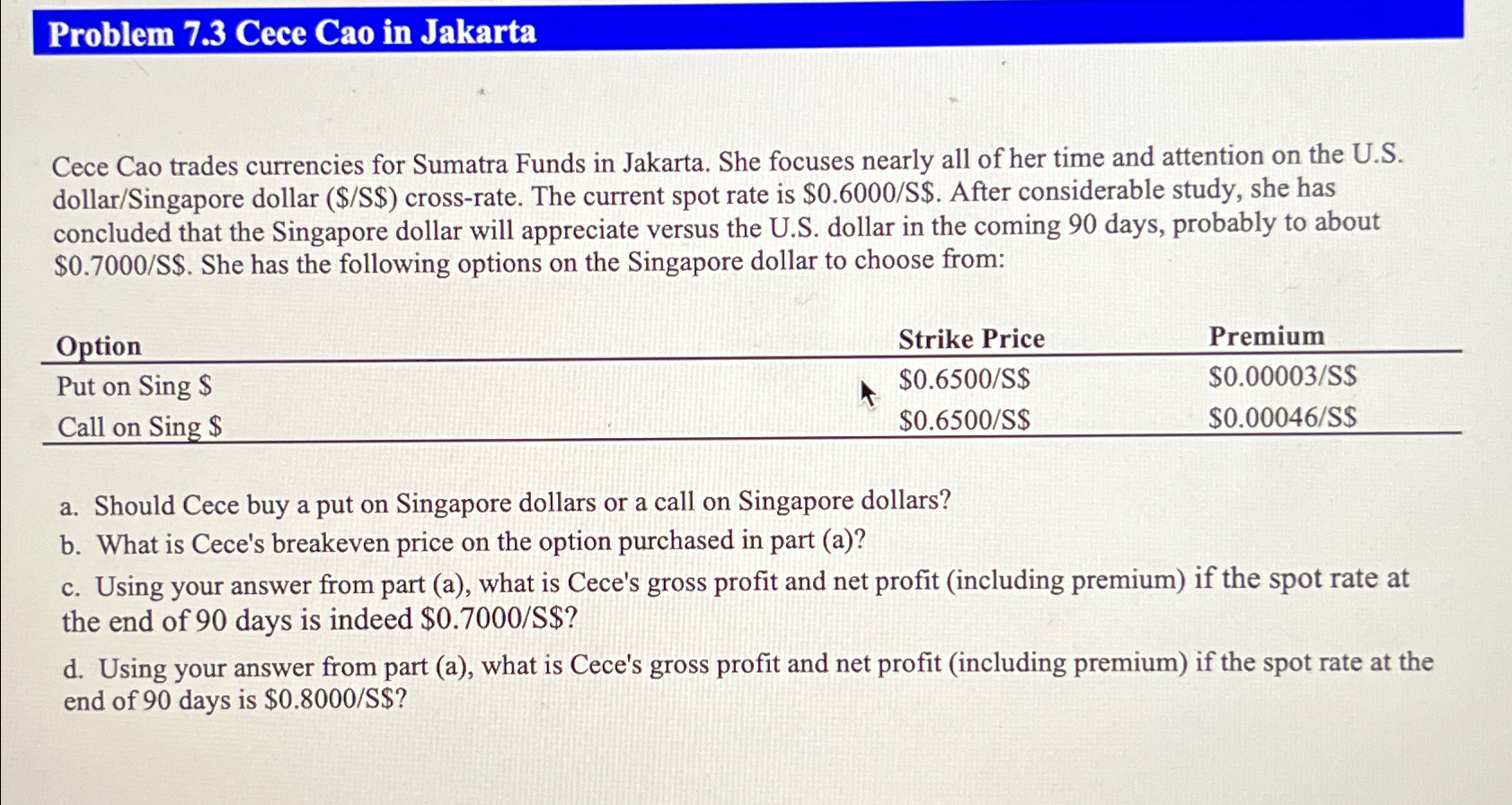 Solved Please show work in excel (show formulas)Problem 7.3 | Chegg.com
