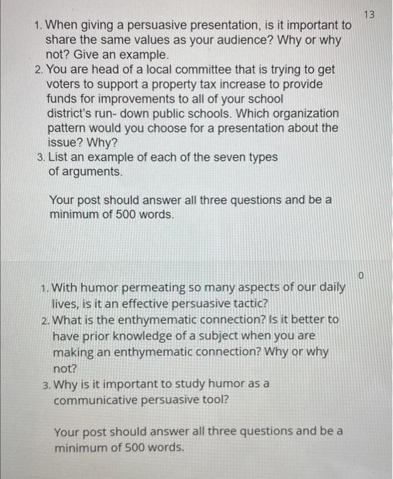 Solved 13 البا 1. When giving a persuasive presentation, is | Chegg.com