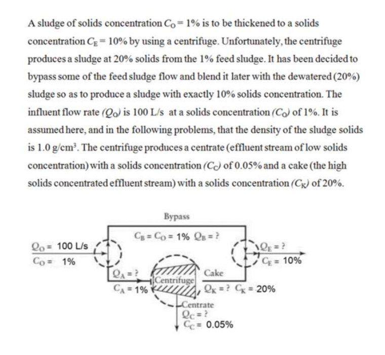 Solved A sludge of solids concentration Co=1% is to be | Chegg.com