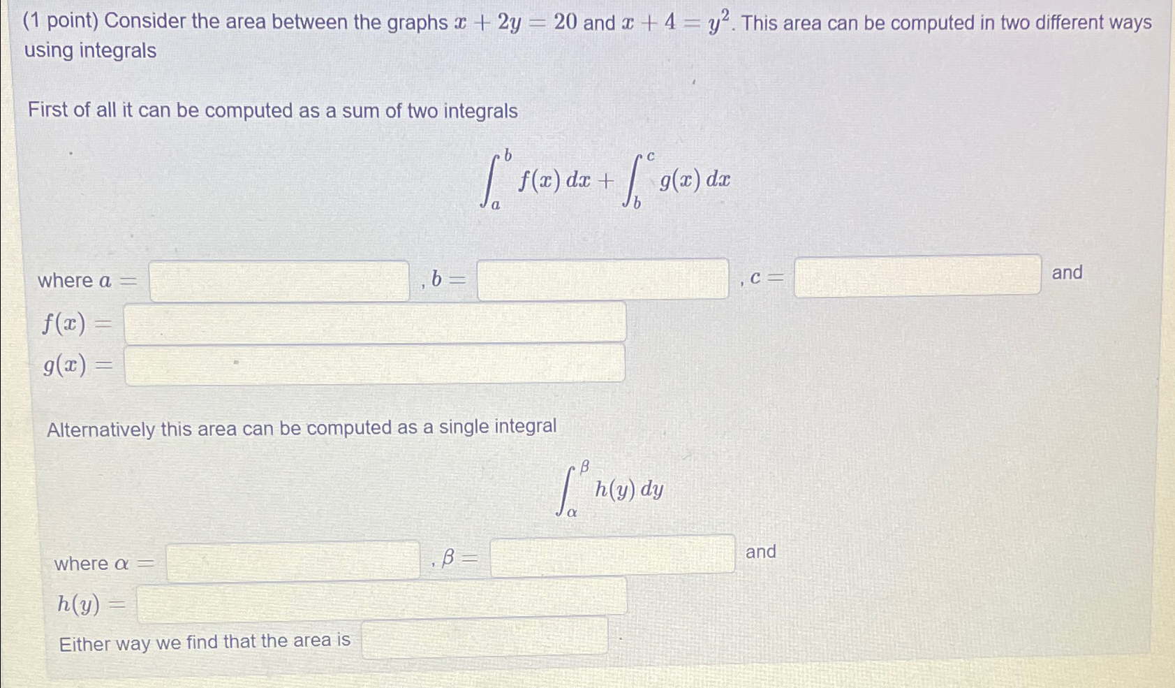 Solved ( 1 ﻿point) ﻿Consider the area between the graphs | Chegg.com