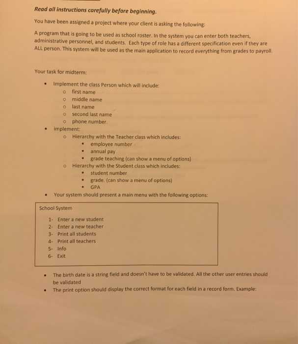 Read all instructions carefully before beginning. You | Chegg.com