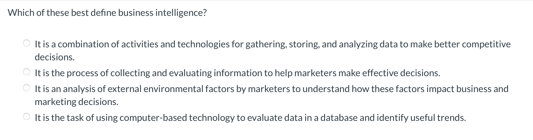 Solved Which of these best define business intelligence?It | Chegg.com
