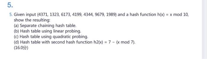 Solved 5. Given input {4371,1323,6173,4199,4344,9679,1989} | Chegg.com