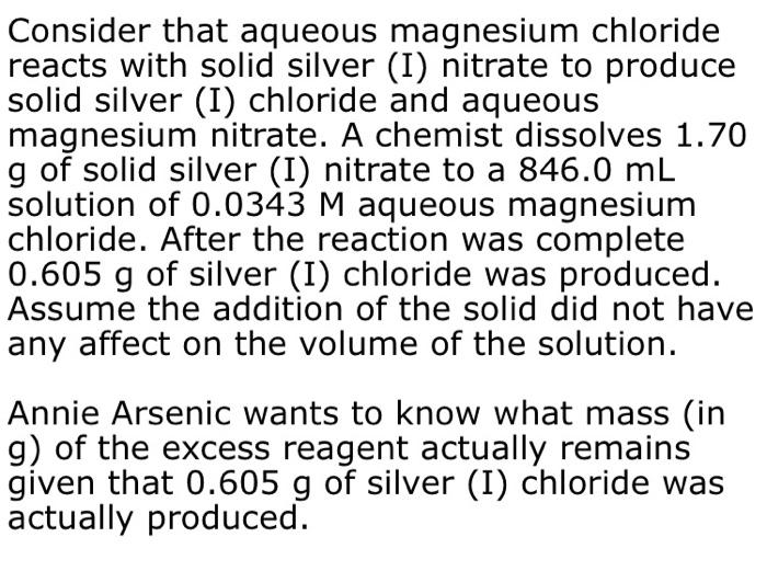 Solved Consider that aqueous magnesium chloride reacts with | Chegg.com