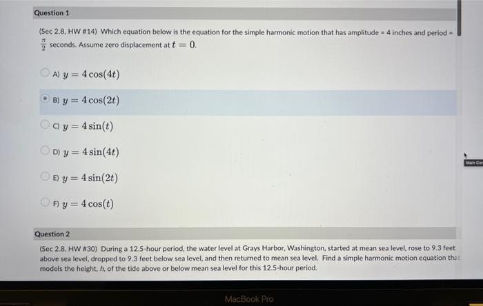 Solved (Sec 2.8, HW \#14) Which equation below is the | Chegg.com