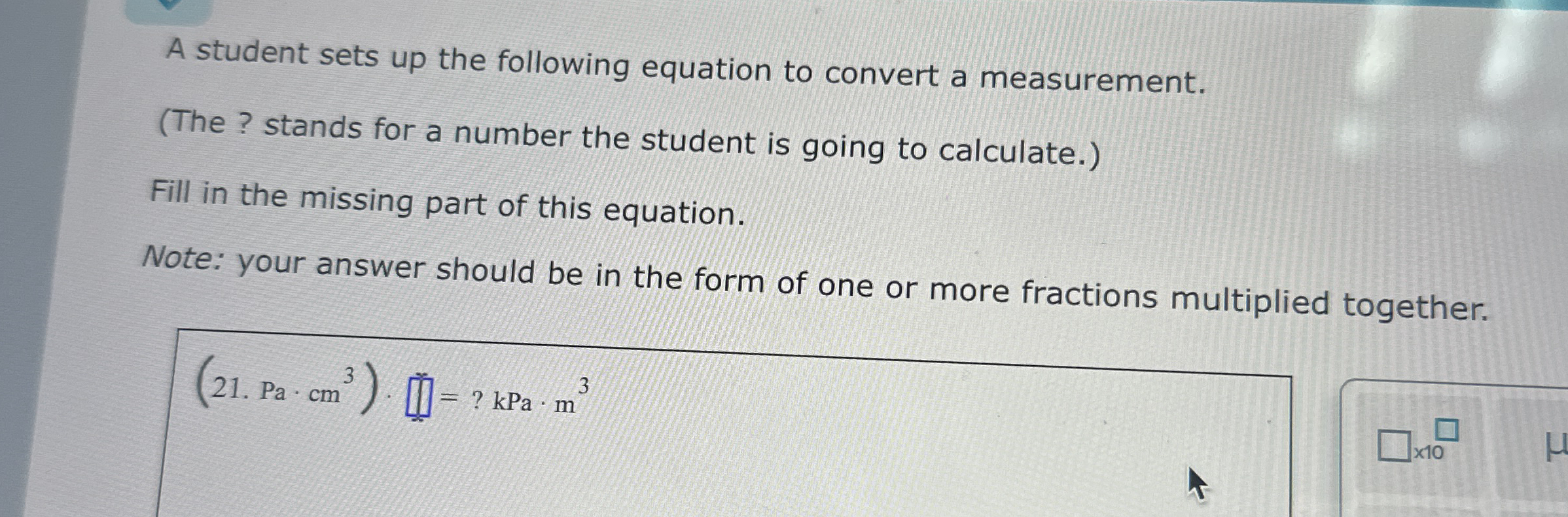 Solved A student sets up the following equation to convert a | Chegg.com