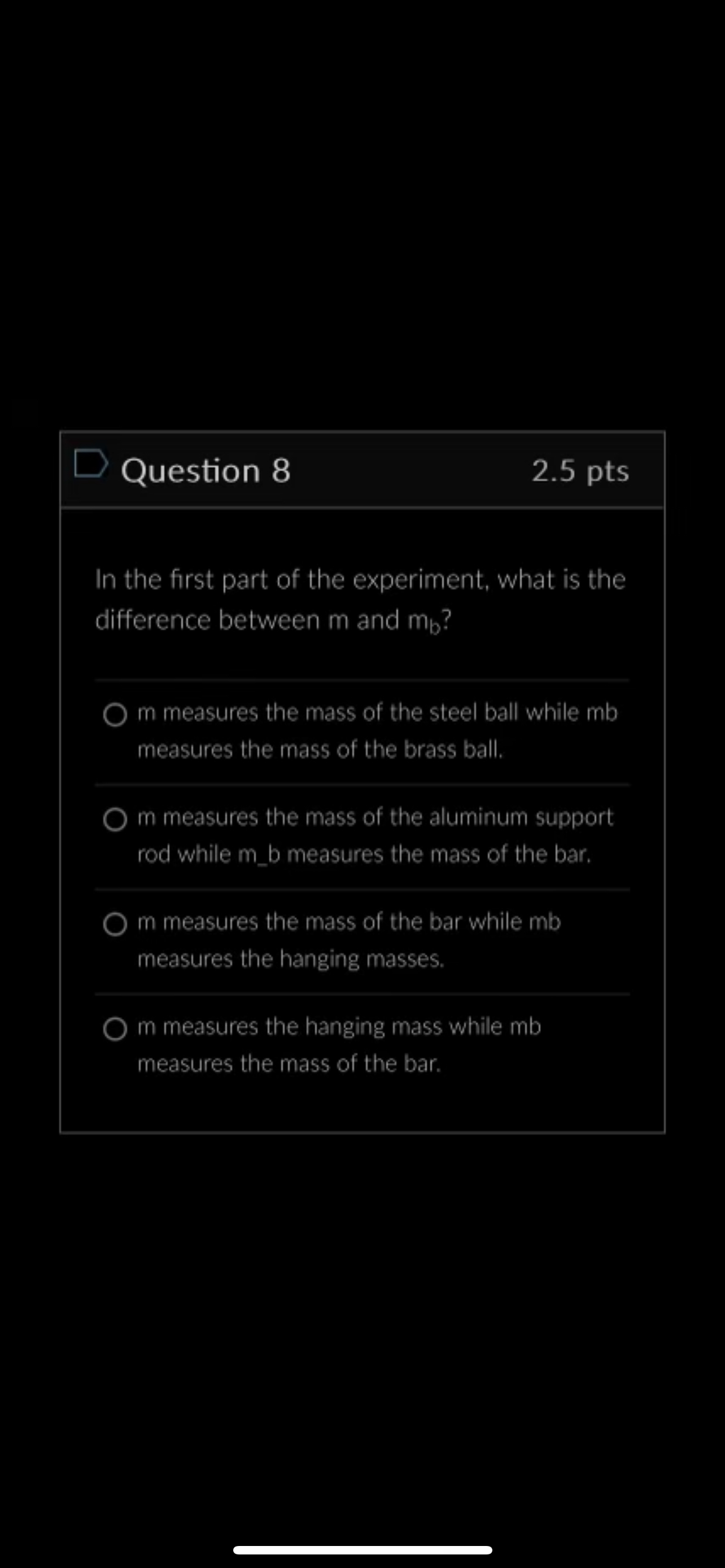 Solved Question 82.5ptsIn the first part of the experiment, | Chegg.com