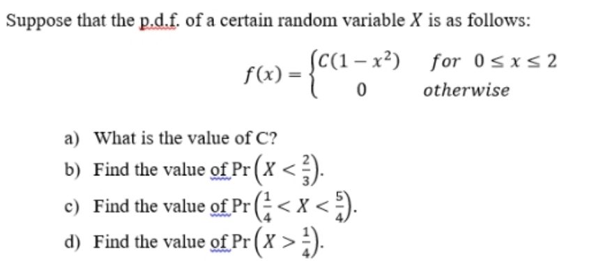 Solved Suppose that the p.d.f. ﻿of a certain random variable | Chegg.com