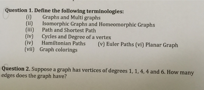 Solved Question 1. Define the following terminologies: (i) | Chegg.com