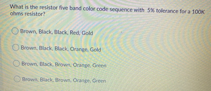 Solved What is the resistor five band color code sequence | Chegg.com