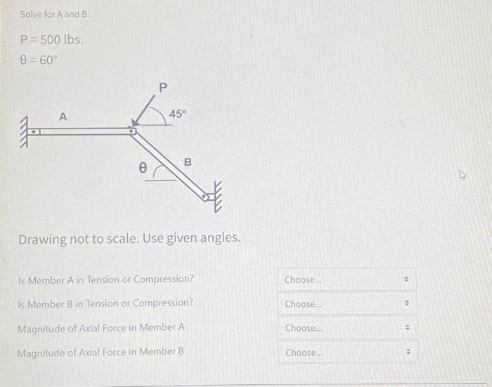 Solved Solve for A and B. P=500lbs.θ=60∘ Drawing not to | Chegg.com