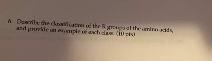 Solved 6. Describe the classification of the R groups of the | Chegg.com