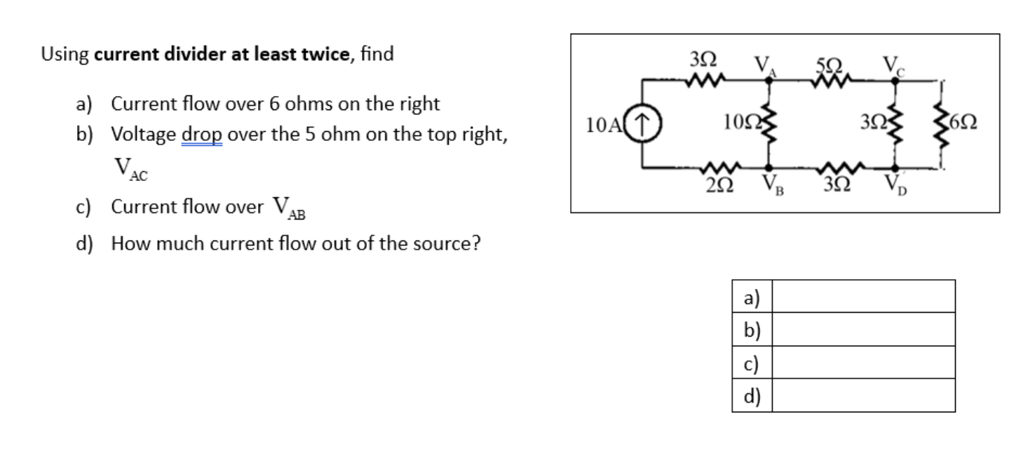 Solved Using current divider at least twice, finda) ﻿Current | Chegg.com