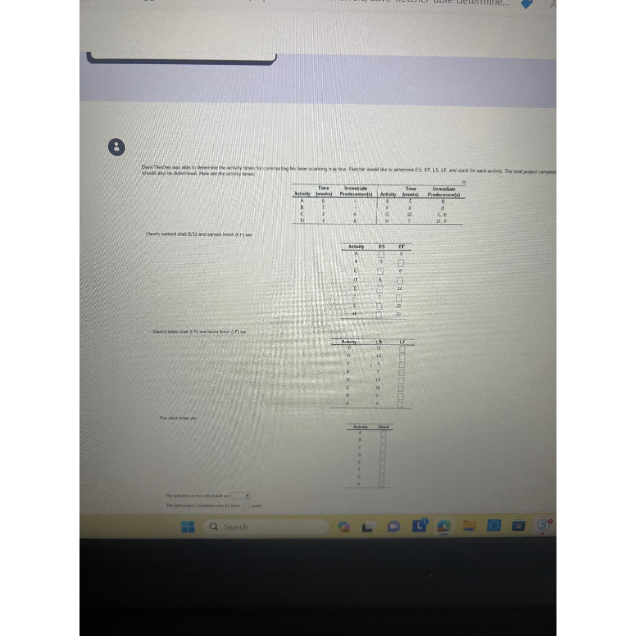Solved (\table[[Accinty,ES,EF],[A, ,6],[B,0, | Chegg.com