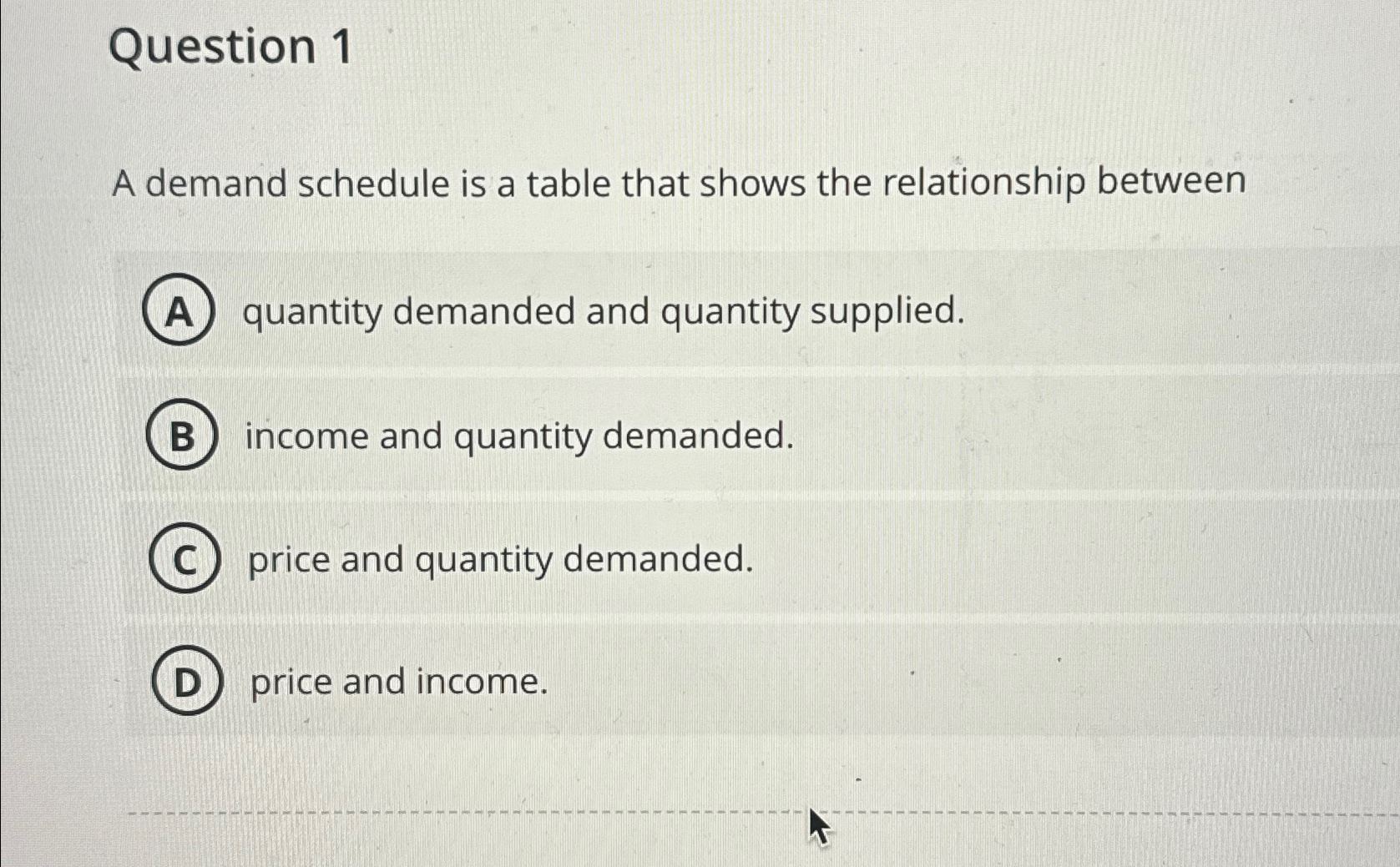 Solved Question 1A demand schedule is a table that shows the | Chegg.com