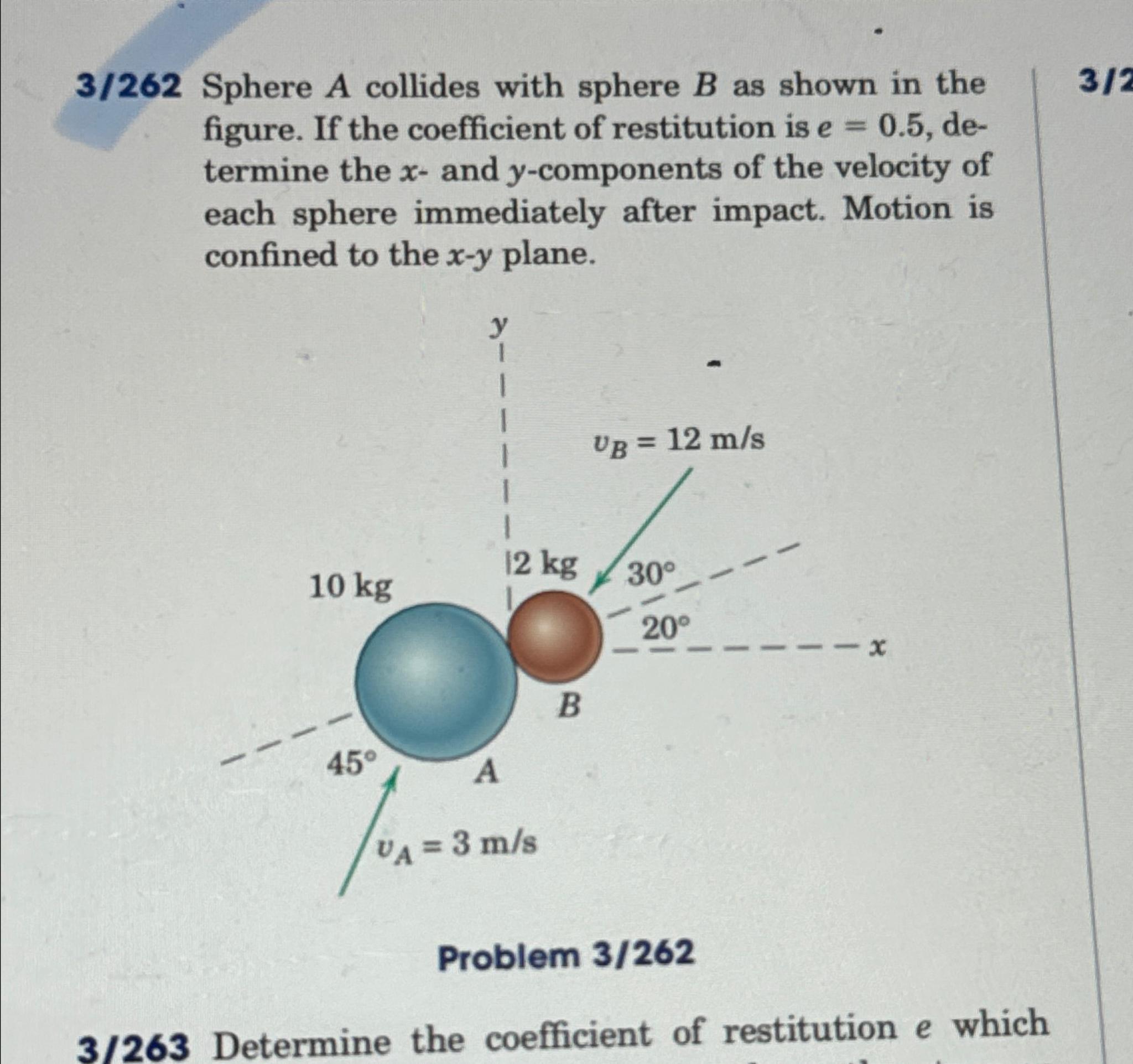 3/262 Sphere A collides with sphere B as shown in the | Chegg.com