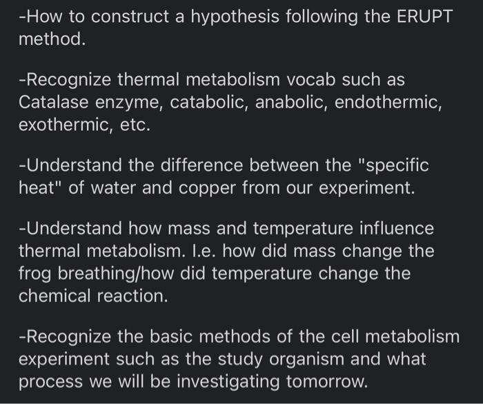 Solved -How to construct a hypothesis following the ERUPT | Chegg.com